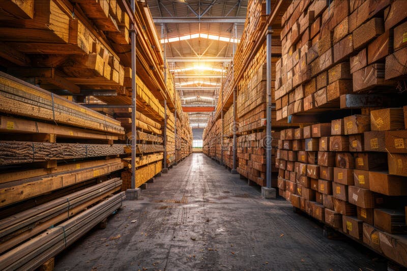 Dynamic Angle of Towering Timber Piles in a Sprawling Warehouse ...
