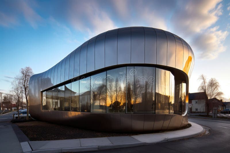 Dynamic Angles of a Curved, Metal-clad Building Stock Illustration ...