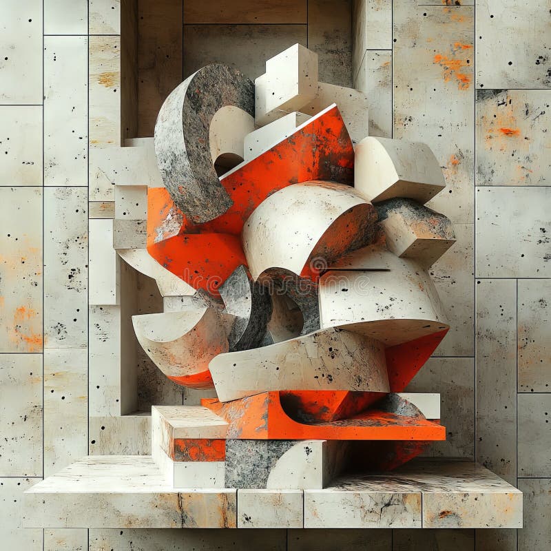 Dynamic Abstract Sculpture with Angular Geometric Blocks and Vibrant ...