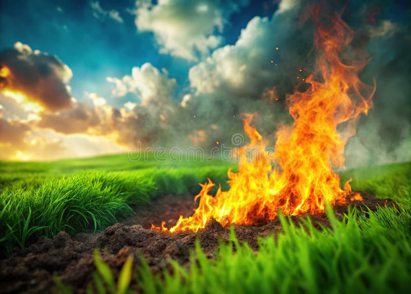 Dynamic Animated Ground Fire VFX Loop on Green Background Realistic ...