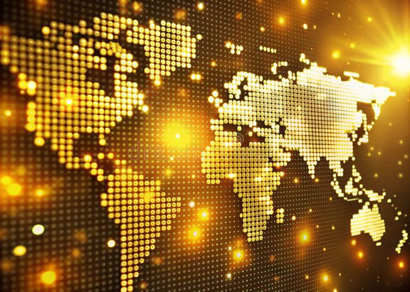 Dynamic Animated Map Background with Golden Spotlight Falling Dots and ...