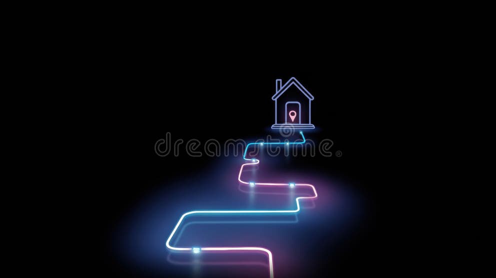 Glowing Map Route Animation Leading To a Vibrant Doorstep Icon in a ...