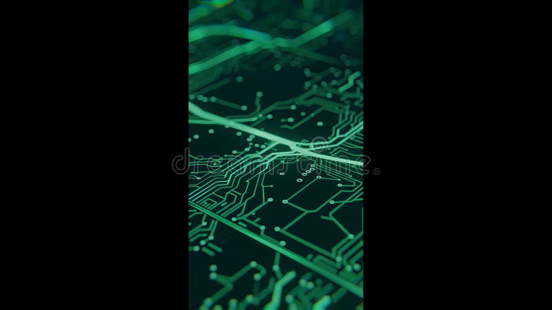 Animated Circuit Board Abstract Design with Glowing Green Elements on a ...