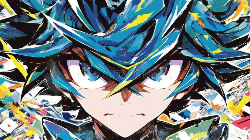 Dynamic Anime Character with Intense Expression and Vibrant Colors ...