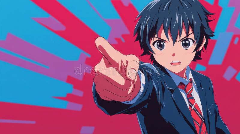 Dynamic Anime Character Passionately Pointing in an Action-packed Scene ...