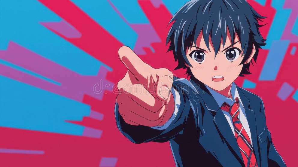 Dynamic Anime Character Passionately Pointing in an Action-packed Scene ...