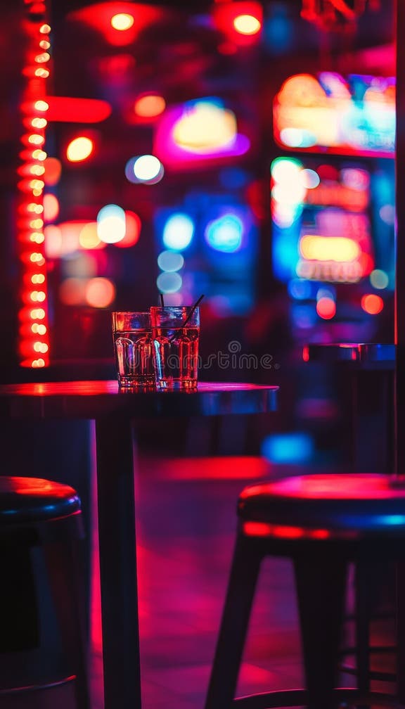 Dynamic Arcade Bar Interior at Night, Featuring Neon Lights and a ...