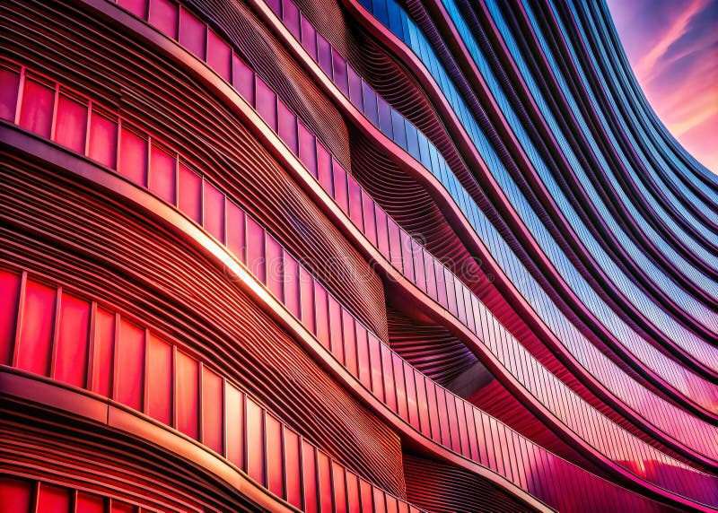 Dynamic Architectural Facade Abstract Red and Pink Wave Design ...