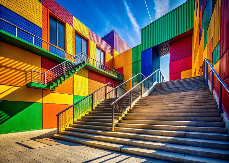 Dynamic Architectural Staircase Design a Colorful Abstract Perspective ...