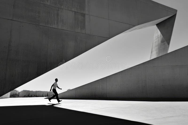 Dynamic Architecture and Silhouette of Man Walking Under Geometric ...