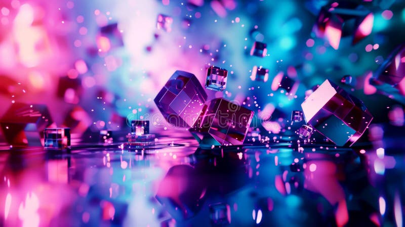 A Dynamic Arrangement of Luminous 3D Shapes Hovers Above a Reflective ...