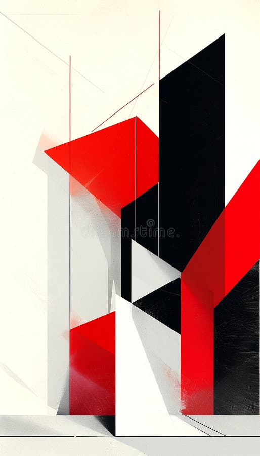 Bold Geometric Interplay in Striking Red, Black, and White Shapes at a ...