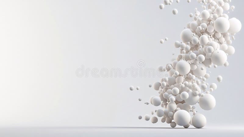 Dynamic Arrangement of White Spheres Cascading on a Light Background ...