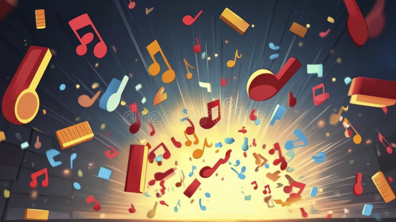 Dynamic Array of Colorful Musical Notes Exploding, Vivid Stock ...