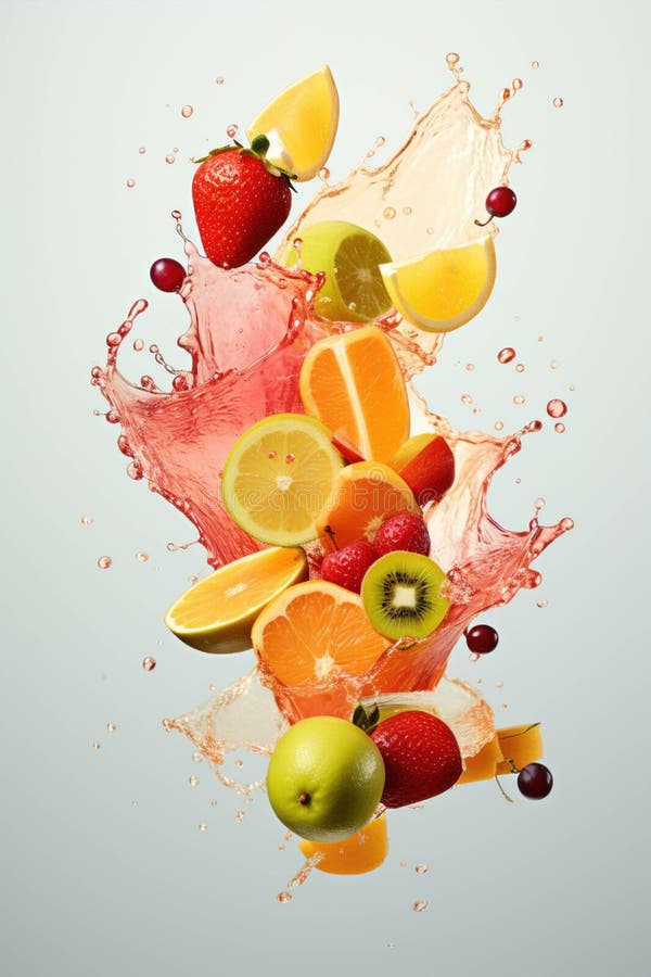 Dynamic Image of Fresh Fruit Explosion with Mixed Fruits in Motion on ...