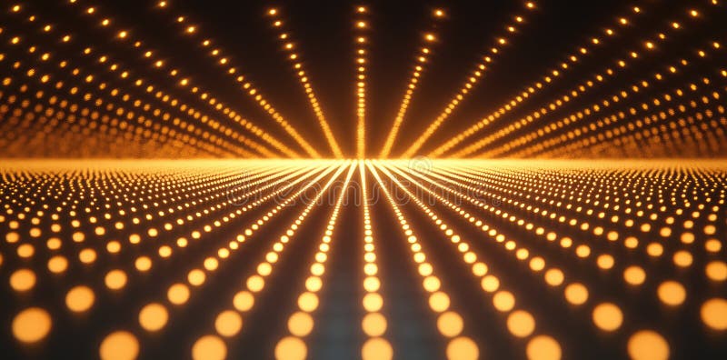 Dynamic Array of Golden Lights Radiating Outwards on a Black Background ...