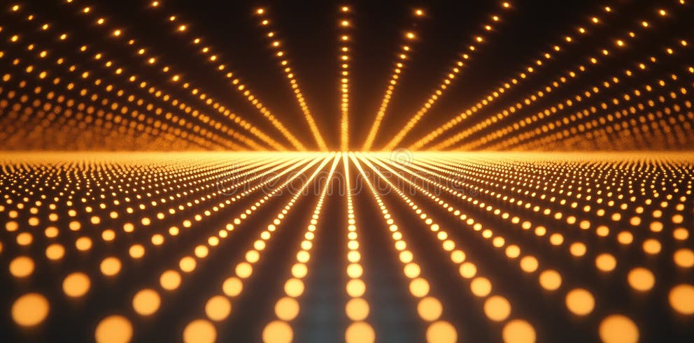 Dynamic Array of Golden Lights Radiating Outwards on a Black Background ...