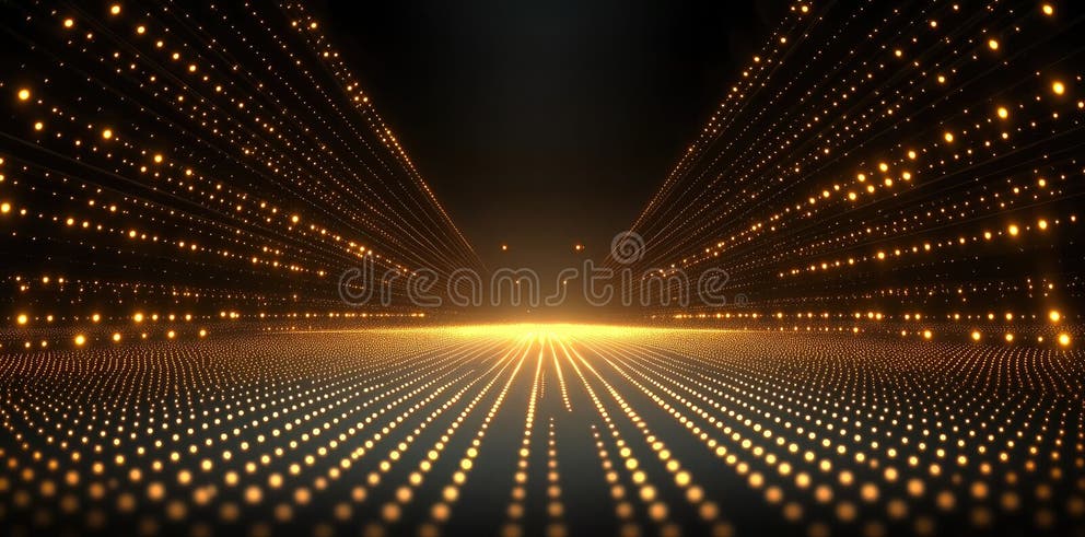 Dynamic Array of Golden Lights Radiating Outwards on a Black Background ...
