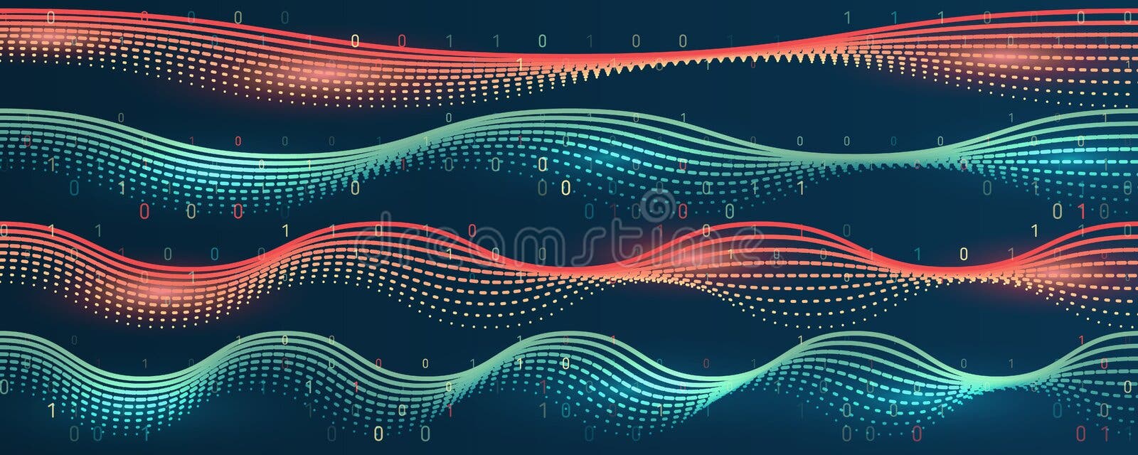 Dynamic Waves Technology Concept. Abstract Data Flow Background with Letters Code Stock Vector ...