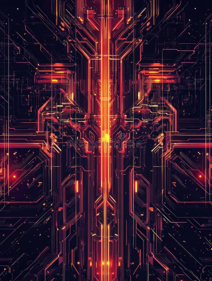 Futuristic Circuits Glowing in Vibrant Red and Orange Tones Stock ...