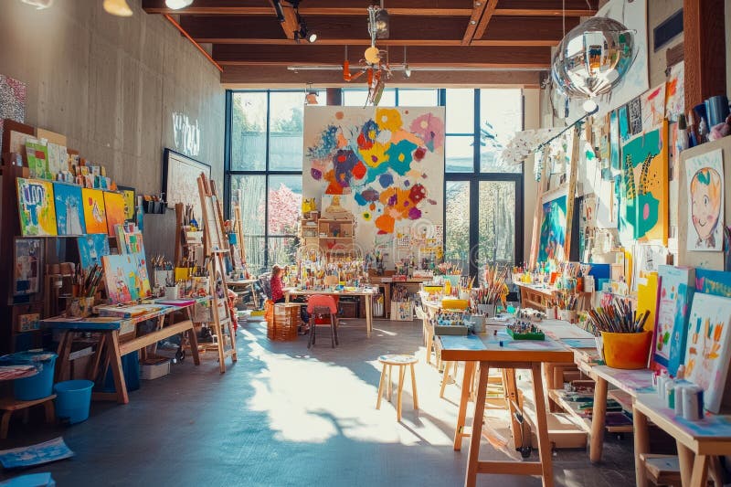 Bright and Vibrant Art Studio Filled with Colorful Paintings and Art ...