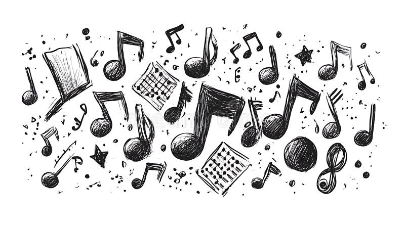Abstract Music Notes and Symbols Doodles Sketch Style Black and White ...