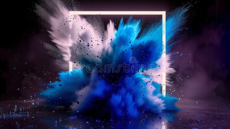 Blue Powder Explosion in Neon Frame, High-Impact Abstract Art, Vibrant ...