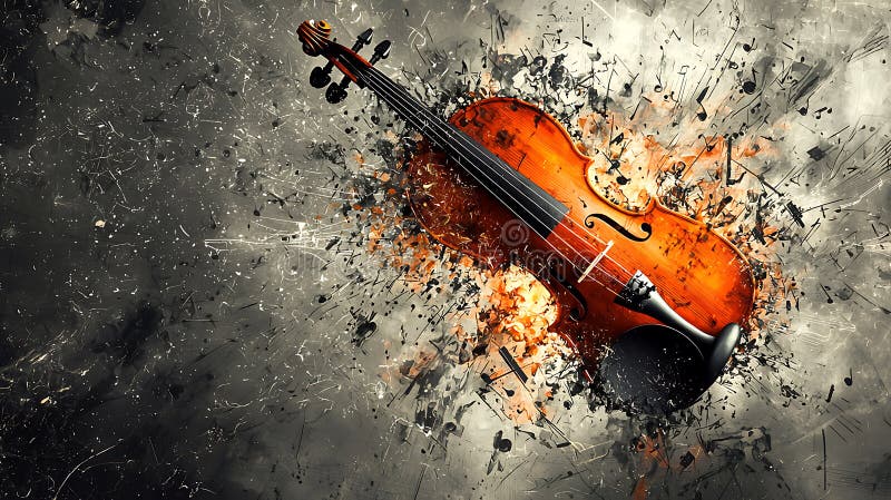 Dynamic Artistic Explosion Featuring a Violin Against a Textured ...