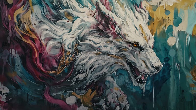 Dynamic Artistic Illustration of a Vibrant Wolf Captured in Motion ...