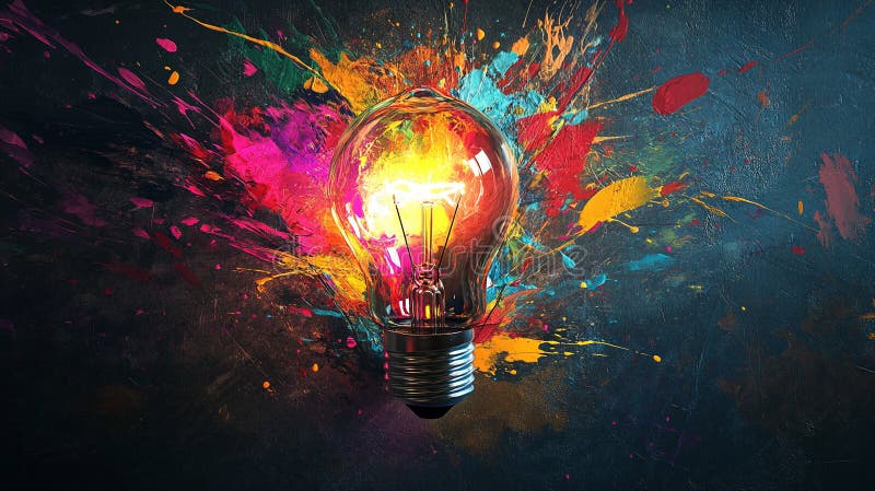 Dynamic Artistry with Many-Colored Paint Splatter and Electric Light ...