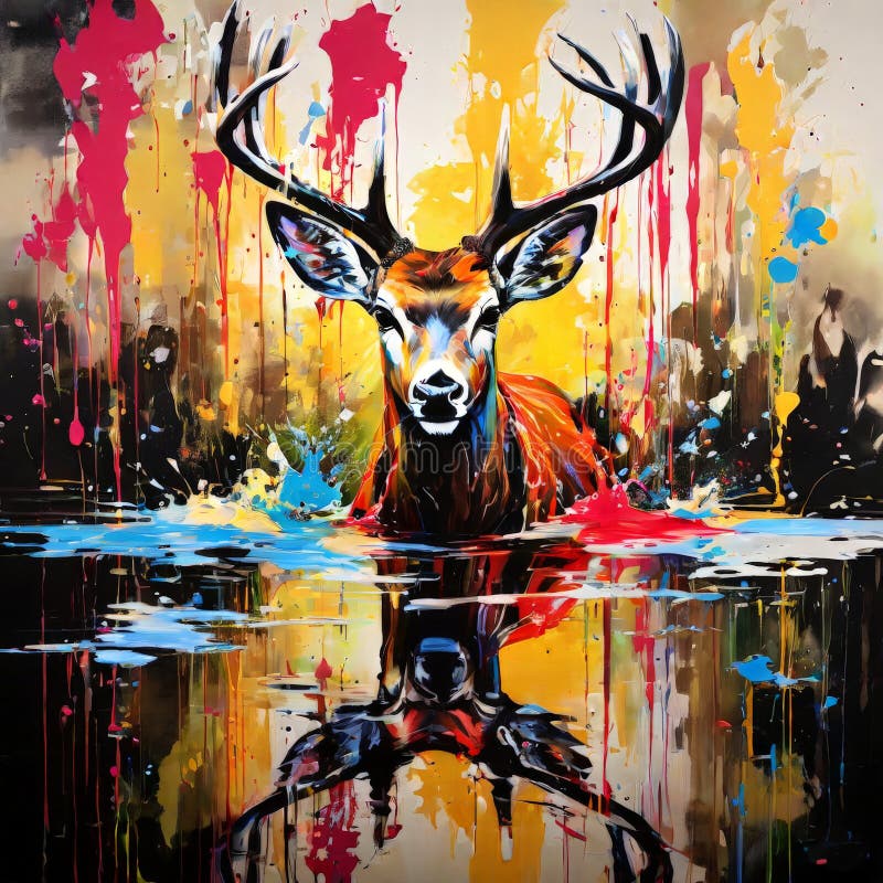Abstract Deer Art with Vibrant Splashes of Color Stock Image - Image of ...