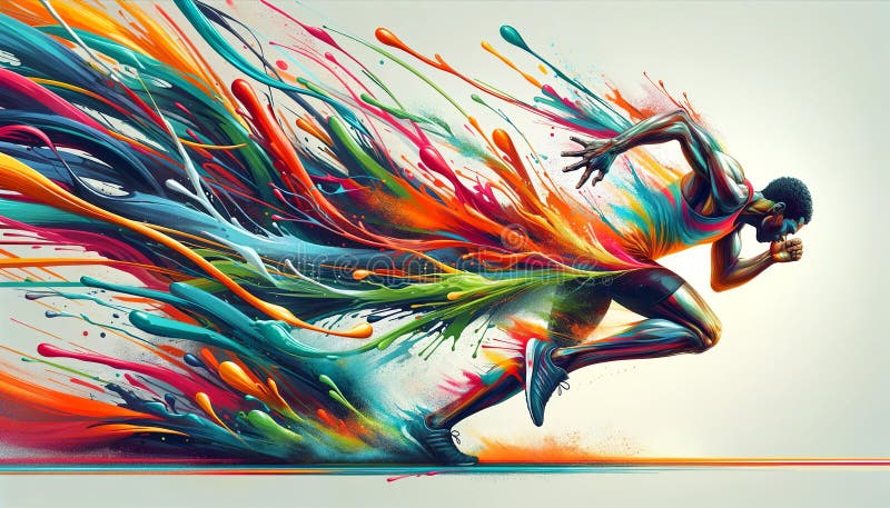 A Dynamic Artwork of a Runner Bursting into Vibrant, Colorful Splashes ...