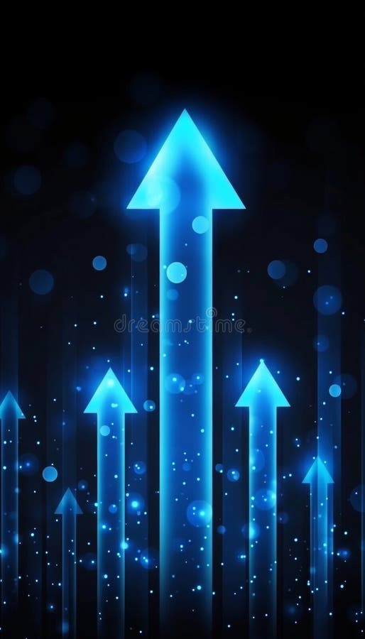 Dynamic Ascent of Blue Arrows Soaring Against a Background of Digital ...