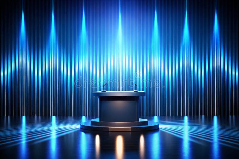 Dynamic Audio Visual Abstract Blue Gradient Background with Podium ...