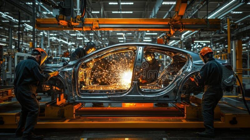 Dynamic Automotive Production Scene Highlights Skilled Workers ...