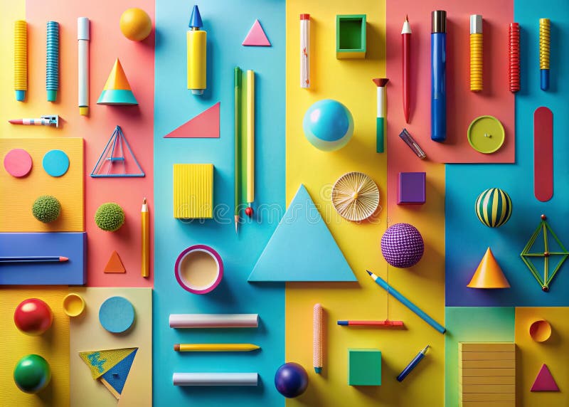 Vibrant BacktoSchool Background Minimalist Design with Geometric Shapes ...