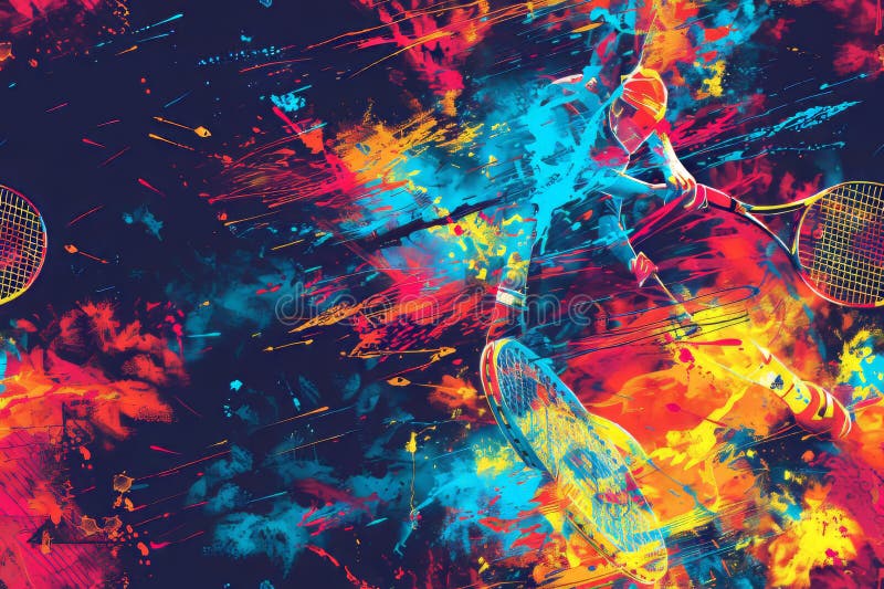 Dynamic Badminton Player in Vibrant Abstract Colors Capturing Movement ...