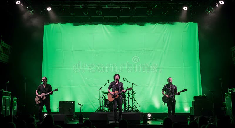 Dynamic Band Performing on Stage with Vibrant Green Backdrop Creating ...