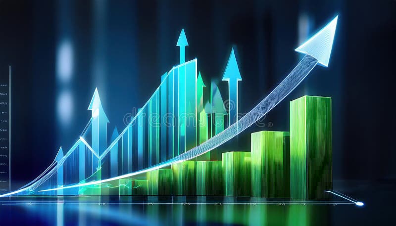 Dynamic Bar Chart Glowing in Shades of Green and Blue, Featuring Upward ...