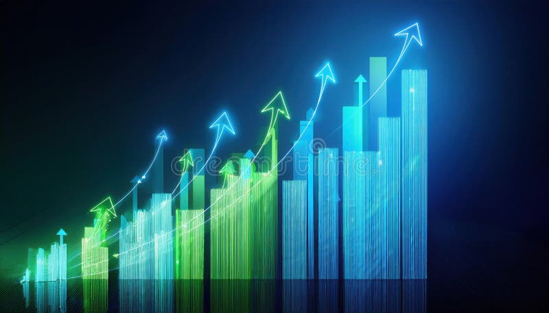 Dynamic Bar Chart Glowing in Shades of Green and Blue, with Upward ...