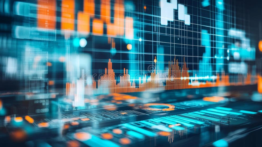 Dynamic Bar Chart and Graphs with Glowing Orange Highlights Stock Image ...
