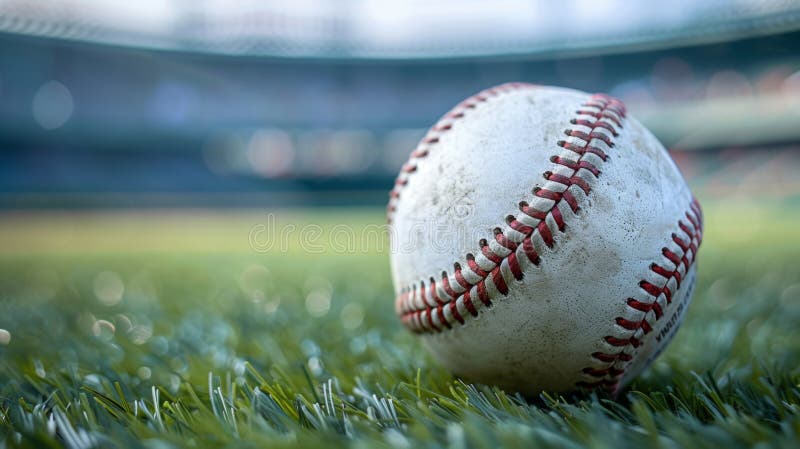 Dynamic Baseball in Empty Stadium, Clear Focus on Ball Stock ...