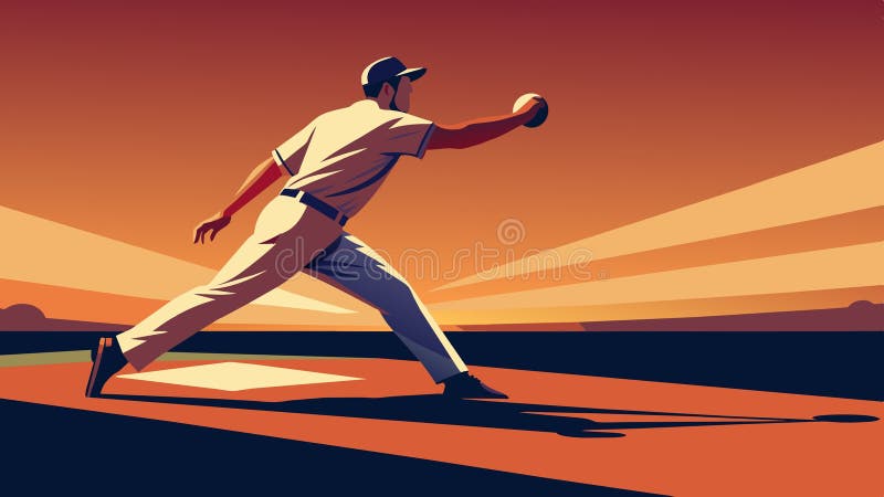 Dynamic Baseball Pitcher in Action at Sunset Illustration Stock Photo ...