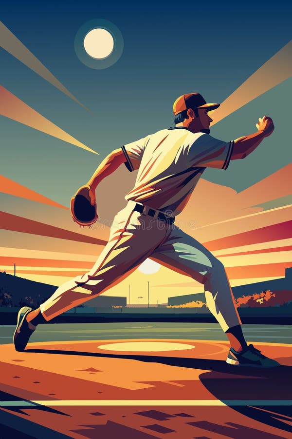Dynamic Baseball Pitcher Illustrated in Action at Sunset Stock Image ...