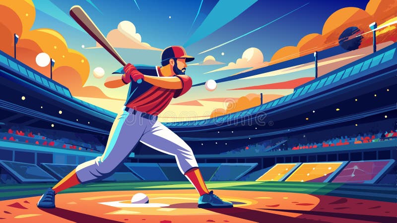 Dynamic Baseball Player Swinging Bat at Sunset Game Stock Image ...