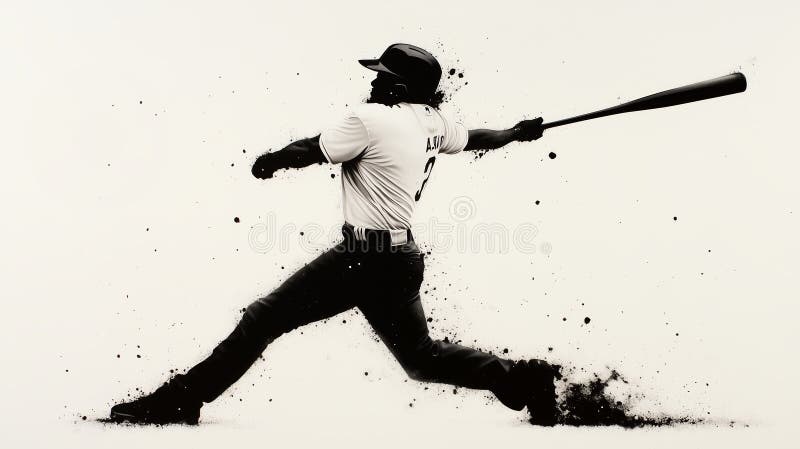 Dynamic Baseball Player Swings Bat, Capturing Energy and Motion of Game ...