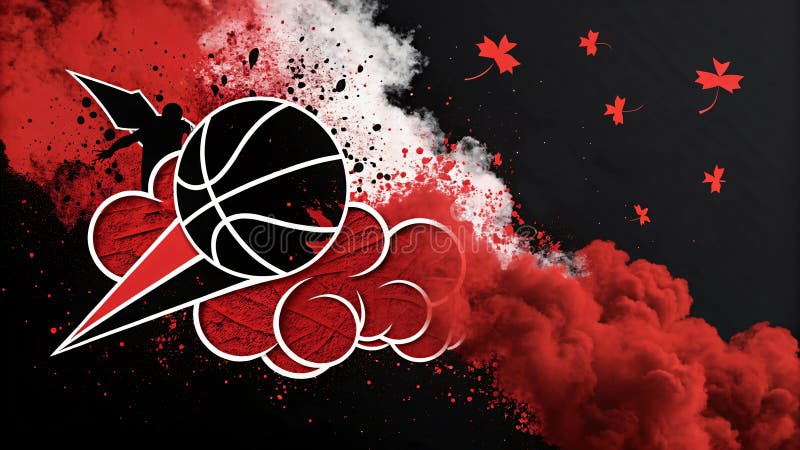 Dynamic Basketball Art with Red and Black Smoke Effects. Stock ...