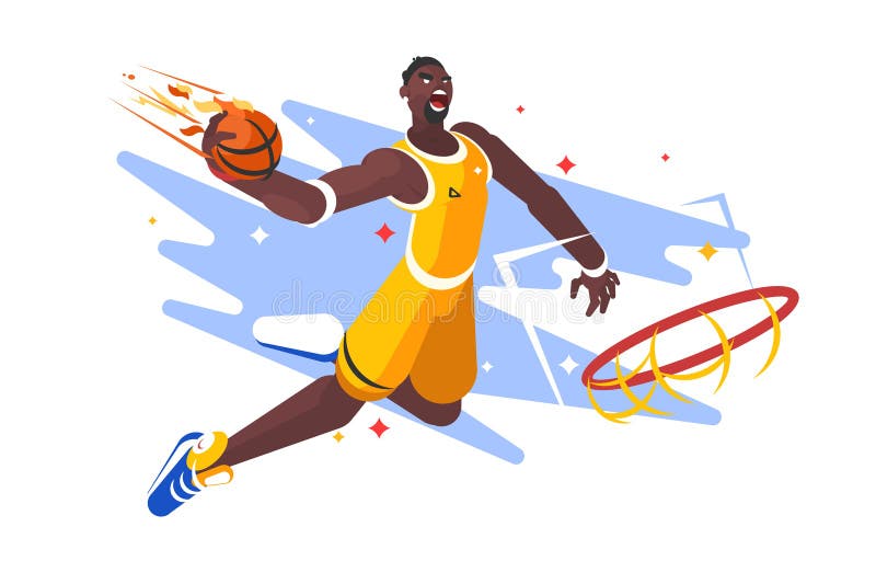 Dynamic Basketball on Court with Bright Arena Lights Stock Illustration ...