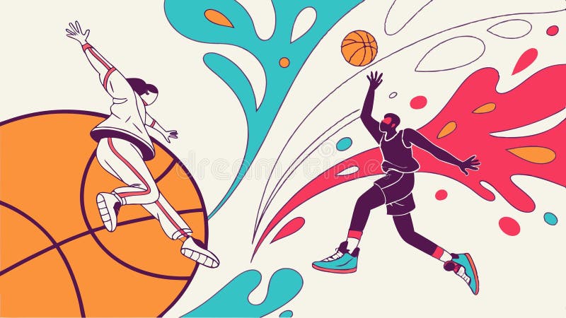 Dynamic Basketball Game Action Scene with Multiple Players Vector ...