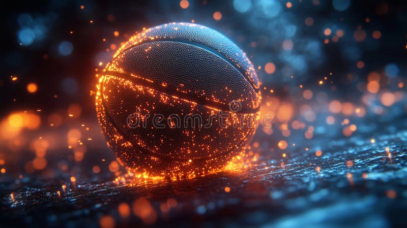 Dynamic Basketball with Glowing Sparks in Motion Stock Illustration ...
